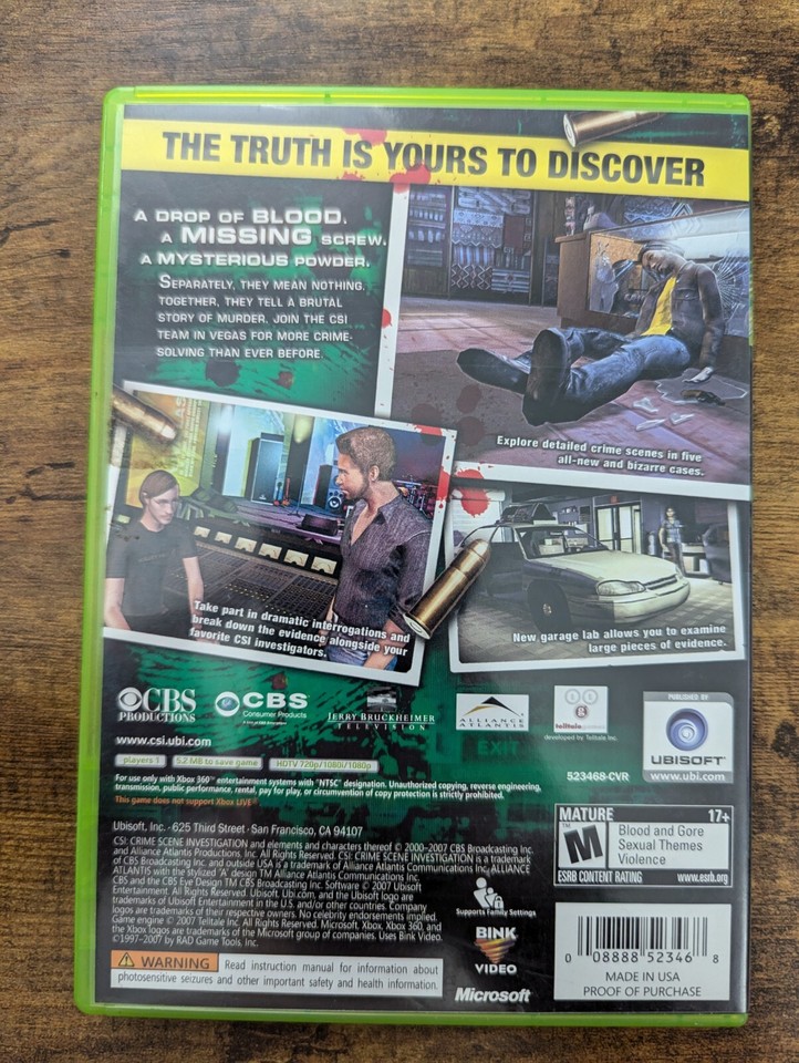 CSI: Crime Scene Investigation - Hard Evidence (Microsoft Xbox 360 ...