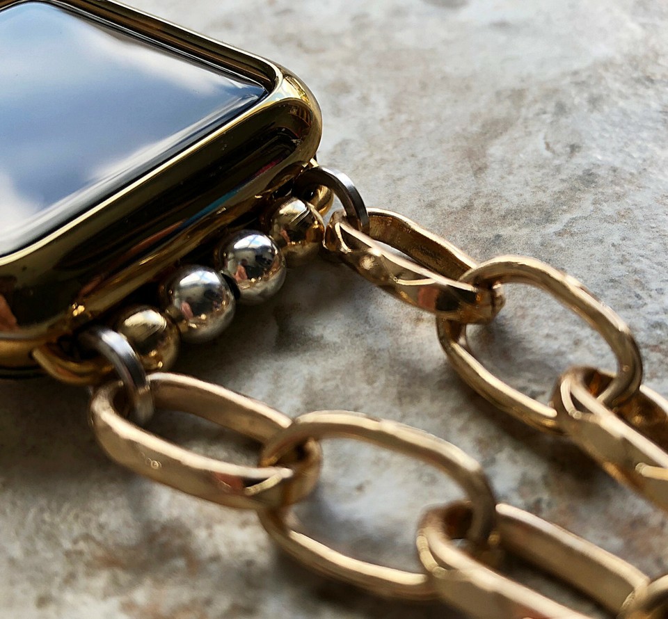 Gold Silver Color Chain Band for Apple Watch 7 6 5 4 3 2 SE 38 40 41 42 ...