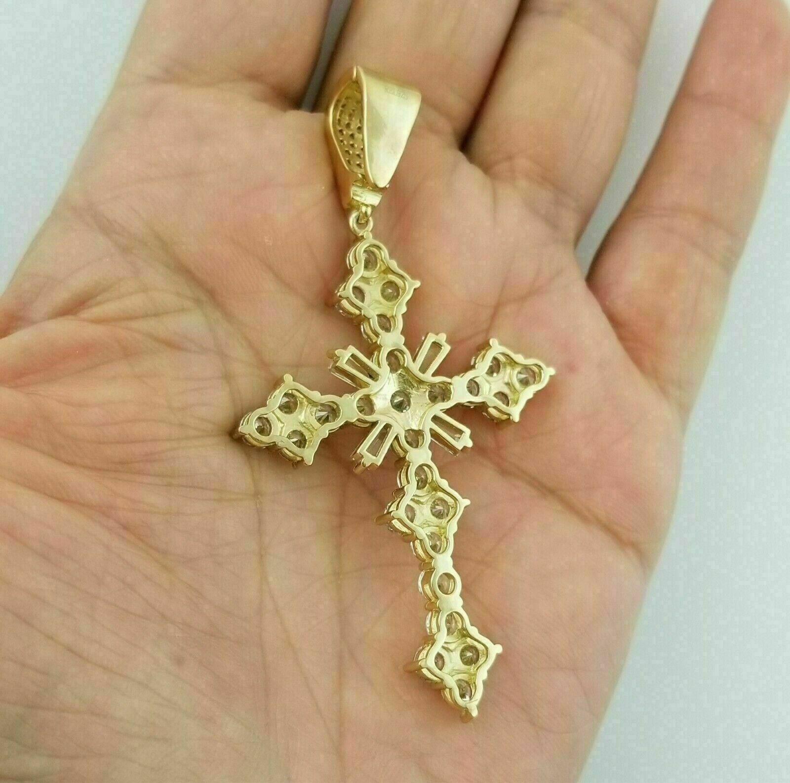 2Ct Round Cut VVS1 Diamond Cross Pendant With Free Chain 14k Yellow ...