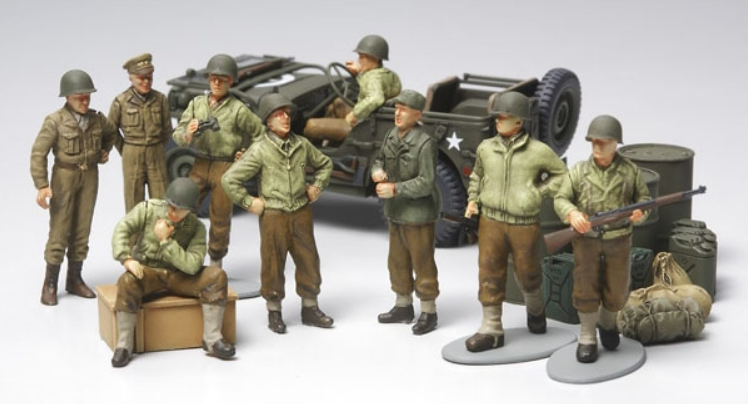 Tamiya 32552 WWII US Infantry at Rest (9 Figures) & Jeep 1/48 Scale ...