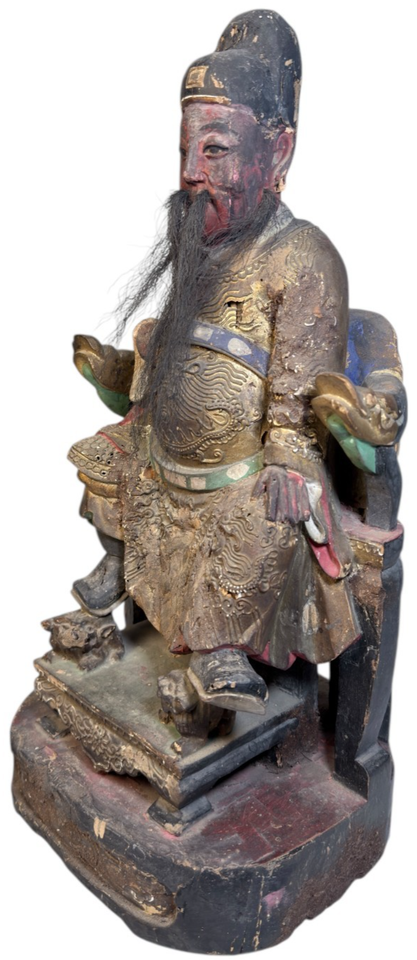 Antique Chinese Polychrome Wood Scholar Figure Temple Statue | eBay