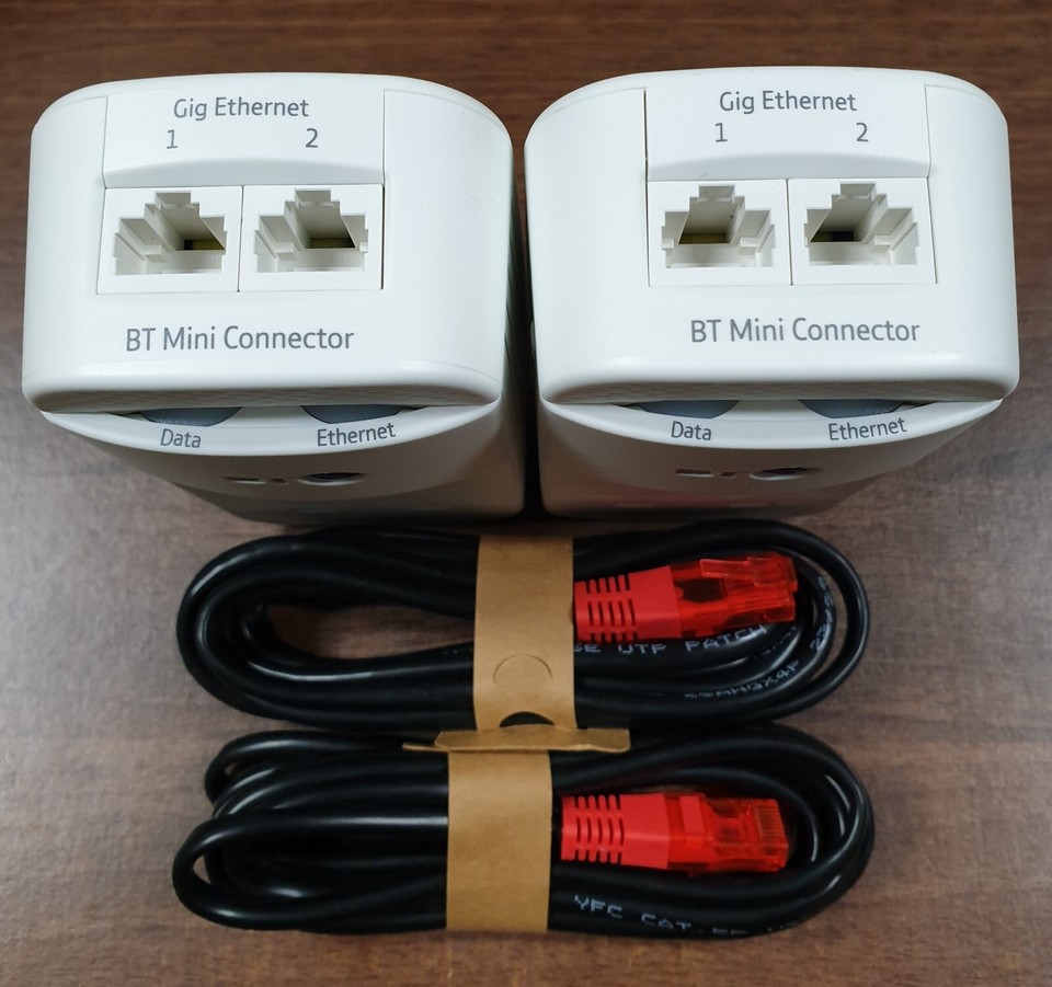 2 x BT Mini Connectors v2 VERSION 2 1000Mbps 1GB Powerline Adapters ...