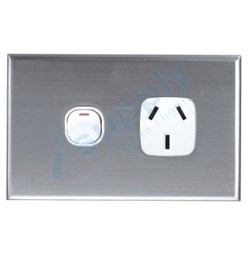 DEXTON Single Power Point Socket Outlet GPO Slim range stainless steel ...