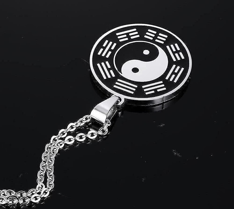 Lady Mens Stainless Steel Protection Bagua Amulet Yin Ying Yang Pendant ...