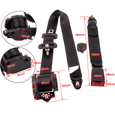 Seat Belt 3 Point Universal Retractable Safety Belt Black Easy to ...