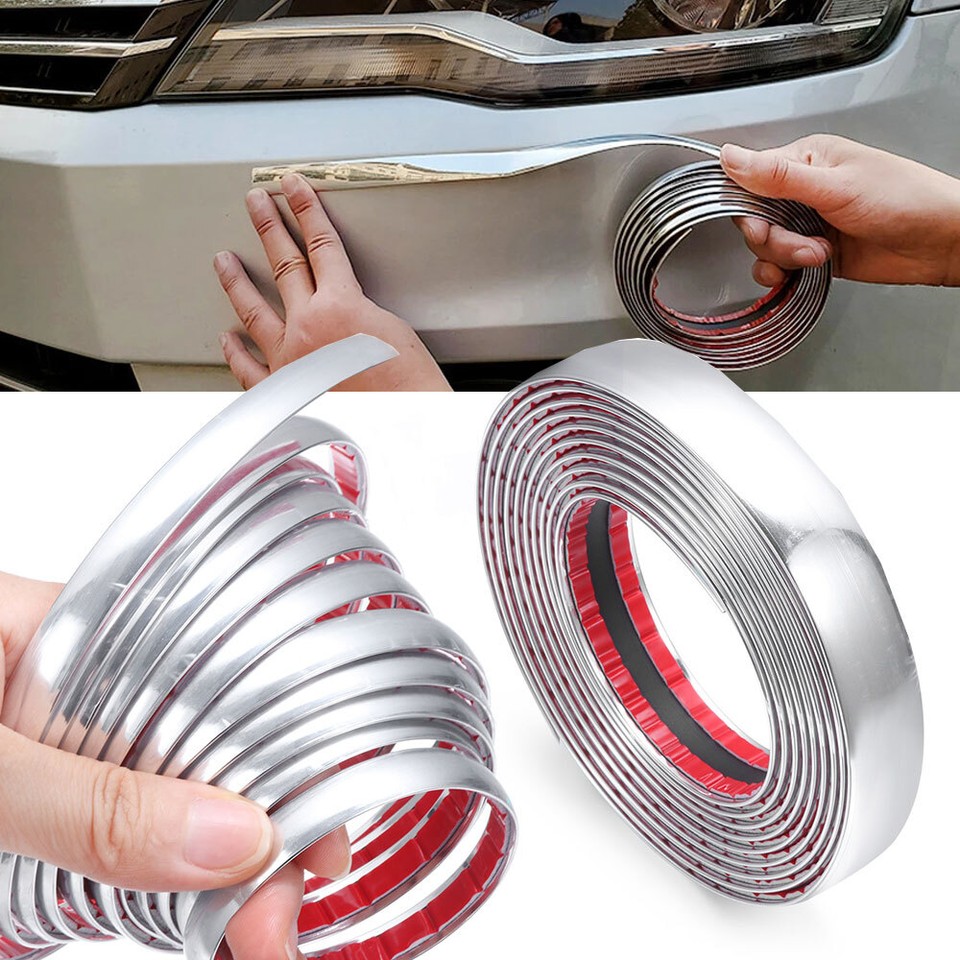 Car Side Door Silver Chrome Strip Bumper Protector Tape Trim Sticker ...