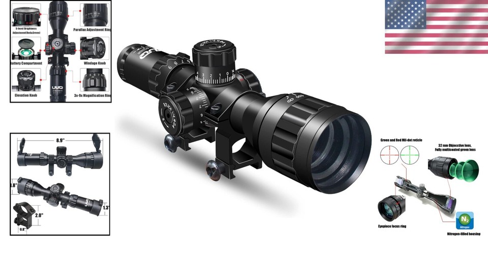 Compact 3-9x32 Tactical Scope - Dual Green/Red Illumination ...