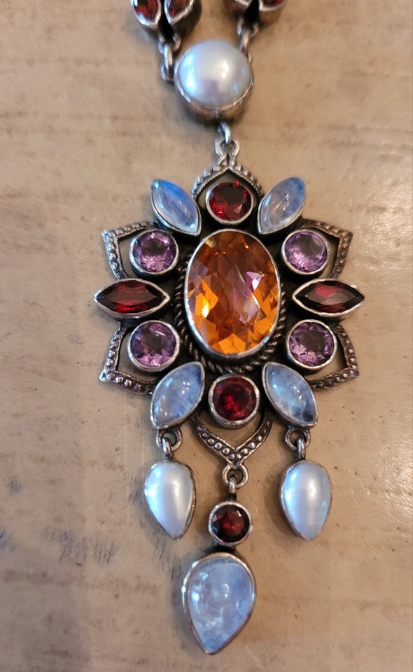 Nicky Butler Necklace Orange Quartz Moonstone Garnet Pearl SS. Gorgeous ...