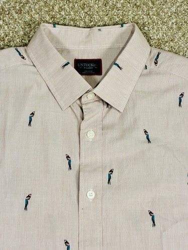 Untuckit Mens XL Red Villa Pozzi Parrot Print Short Sleeve Button Down ...