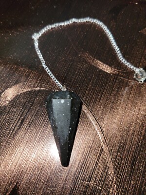 Black Spotted Jasper or Basanite Crystal Faceted Pendulum Chain & Gift ...