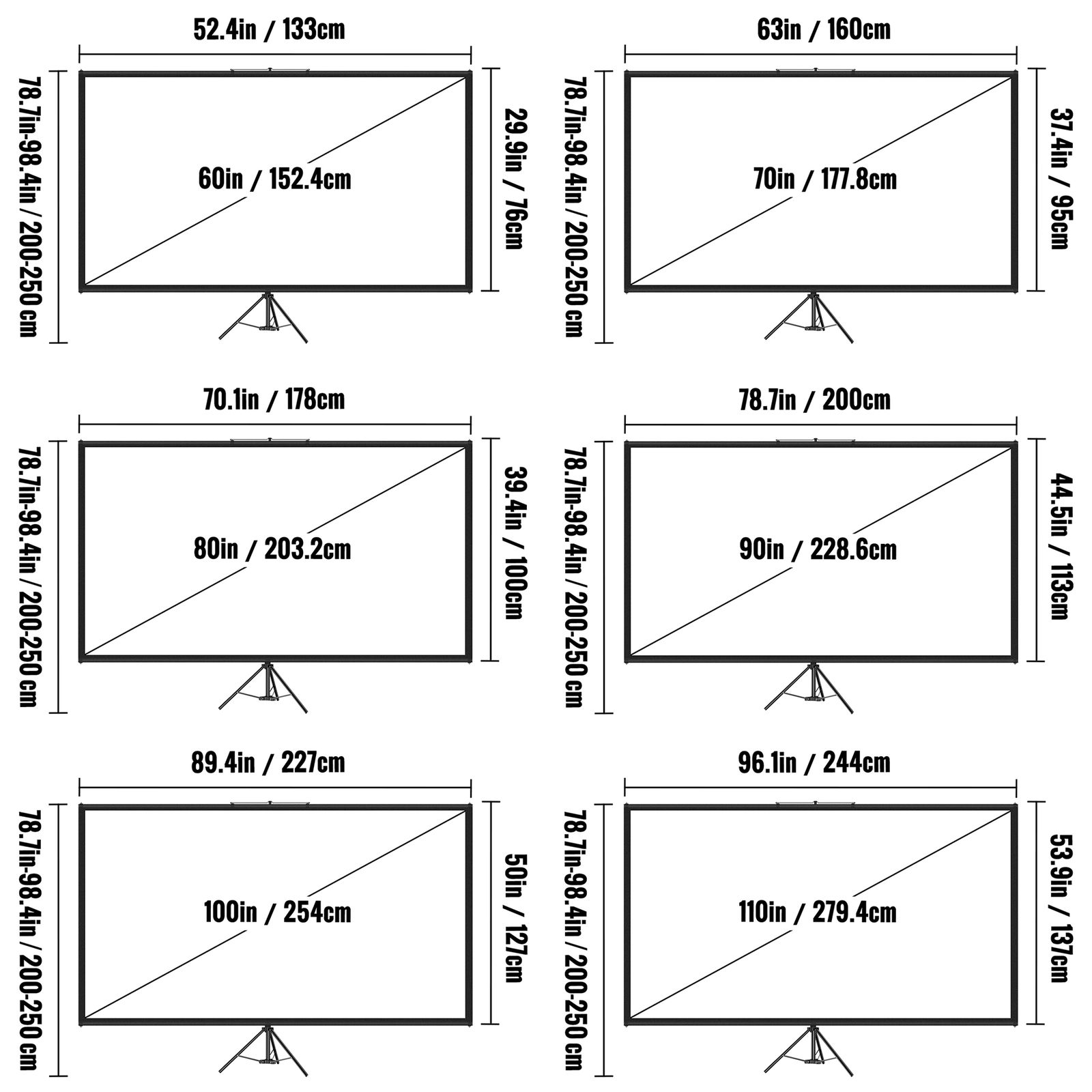 VEVOR Tripod Projector Screen with Stand 60"/70"/80"/90"/100"/110" 4K ...