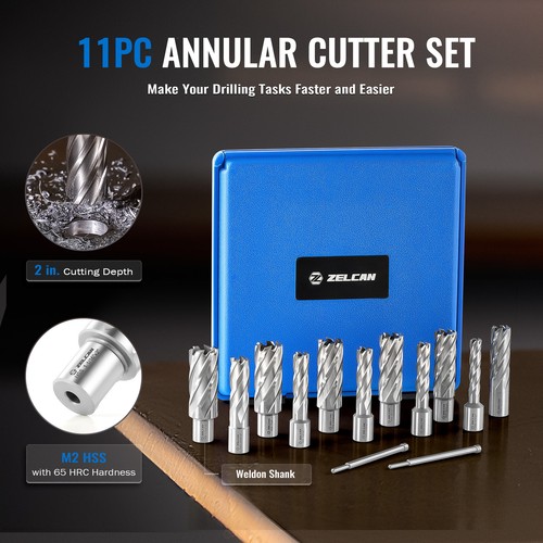11pc Annular Cutter Set HSS Mag Drill Bits w 2 Pilot Pins 2" Depth ...