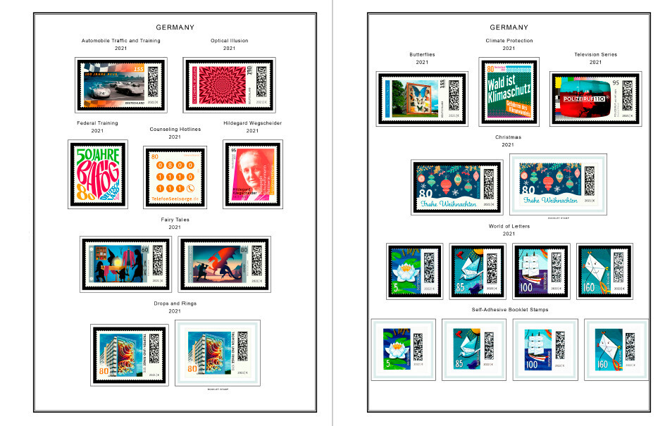 COLOR PRINTED GERMANY 2021-2024 STAMP ALBUM PAGES (40 illustrated pages ...