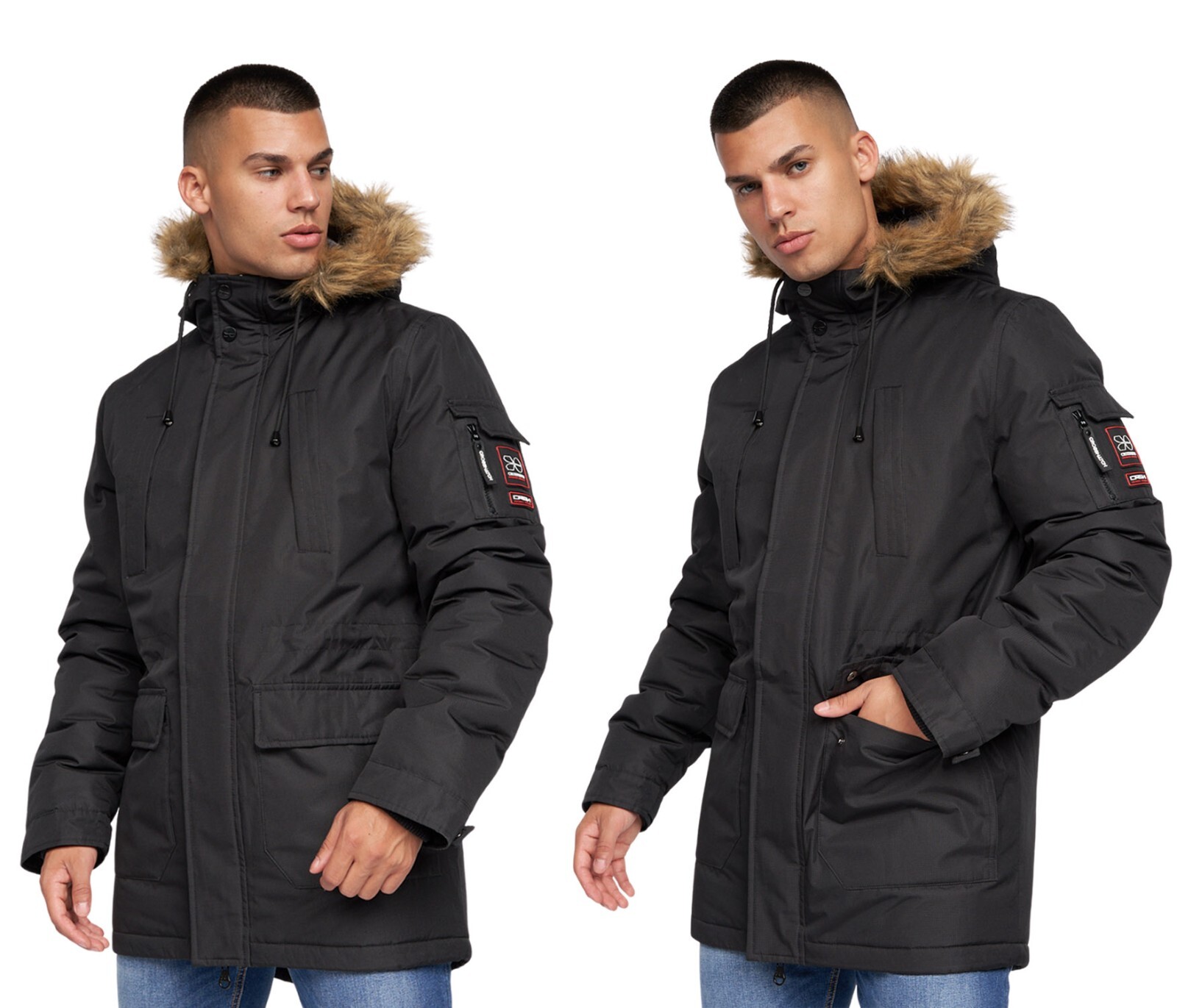 Crosshatch Mens Padded Parka Waterproof Coat Fur Hood Winter Heavy Warm ...