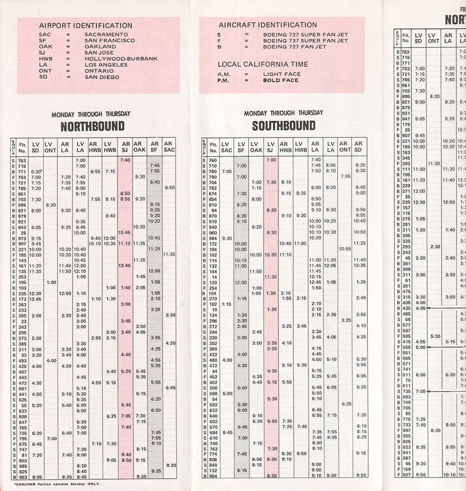 PSA Pacific Southwest Airlines timetable 1969/01/17 | eBay