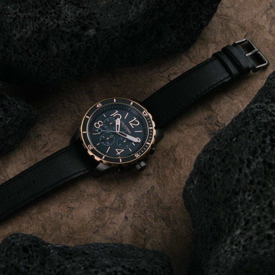 California Watch Co. Mavericks Chrono Leather Gunmetal Rose Gold Watch ...