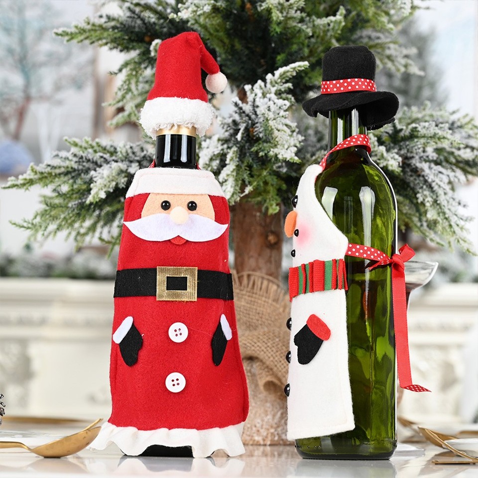 2 Sets Creative Christmas Bottle Hat and Apron Snowman Design Christmas ...