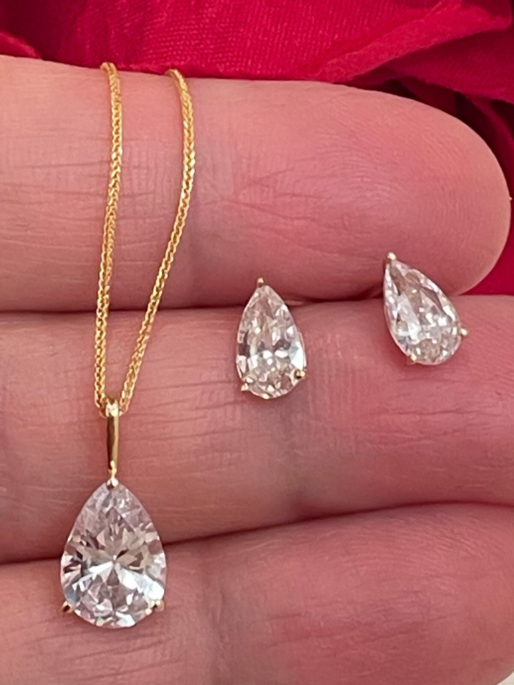 3ctw Diamond Tear Drop Necklace Gold Teardrop Diamond Earrings Solid ...