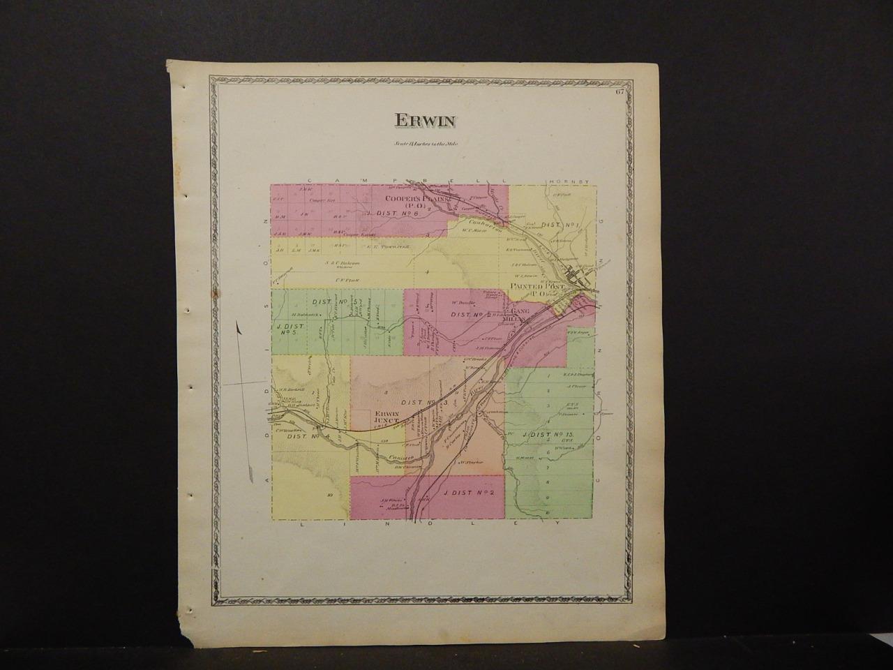 New York, Steuben County Map, 1873, Town of Erwin, O6#55 | eBay