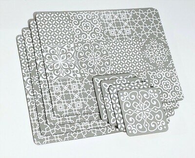 Set of 8 Geometric White Grey Table Placemats Coasters Dining Table ...