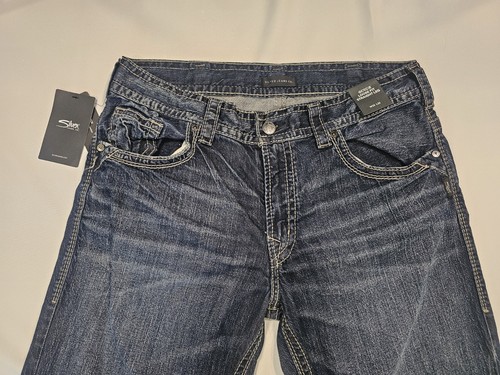 Silver Jeans Gordie Loose Fit Straight Leg Jeans Distressed Dark Wash ...