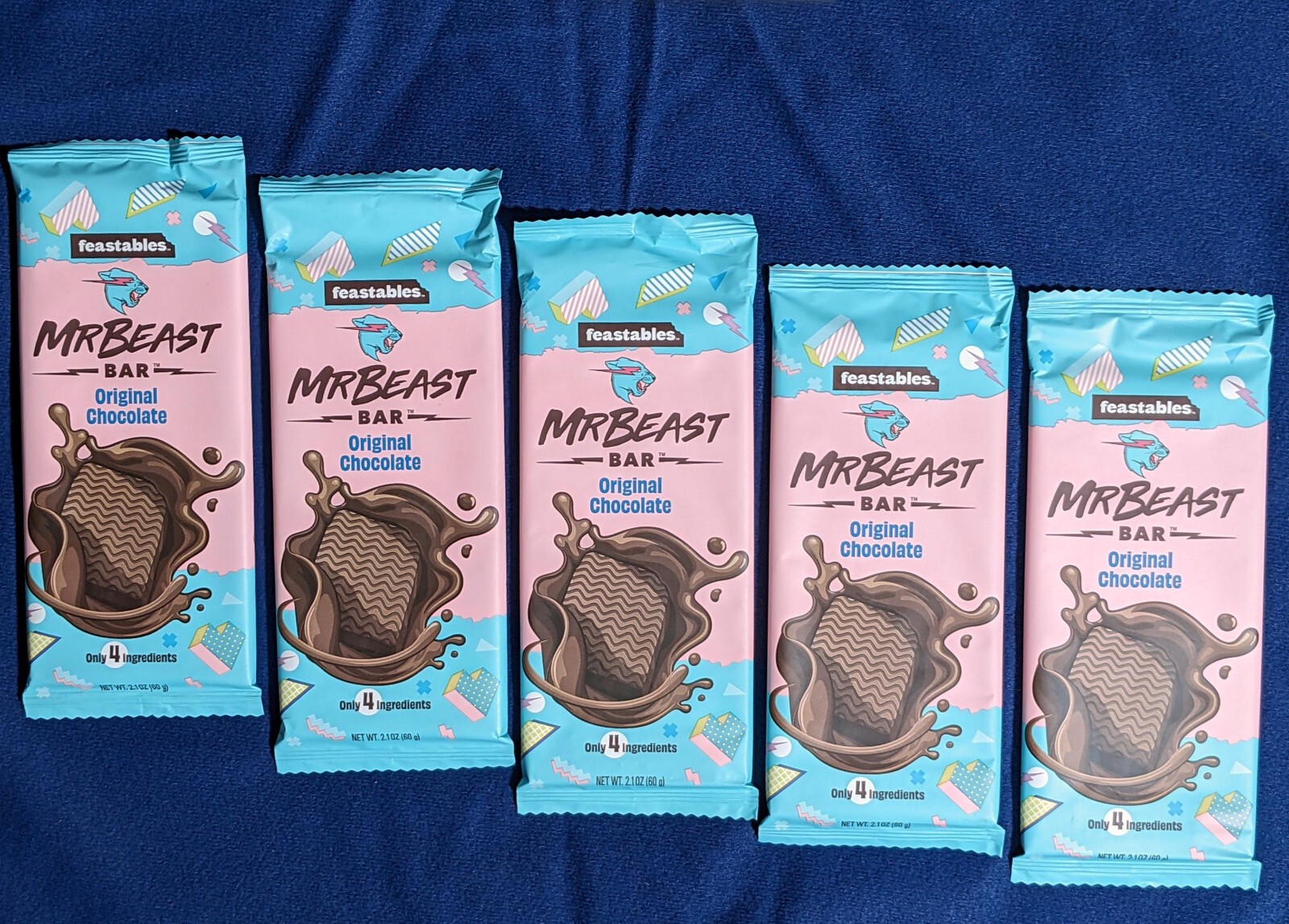 Mr Beast Feastables x 5 Original Chocolate Bar 2.1 oz - Only 4 ...