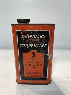 VINTAGE HERCULES STEAM DISTILLED WOOD TURPENTINE, 1-PINT TIN CAN ...