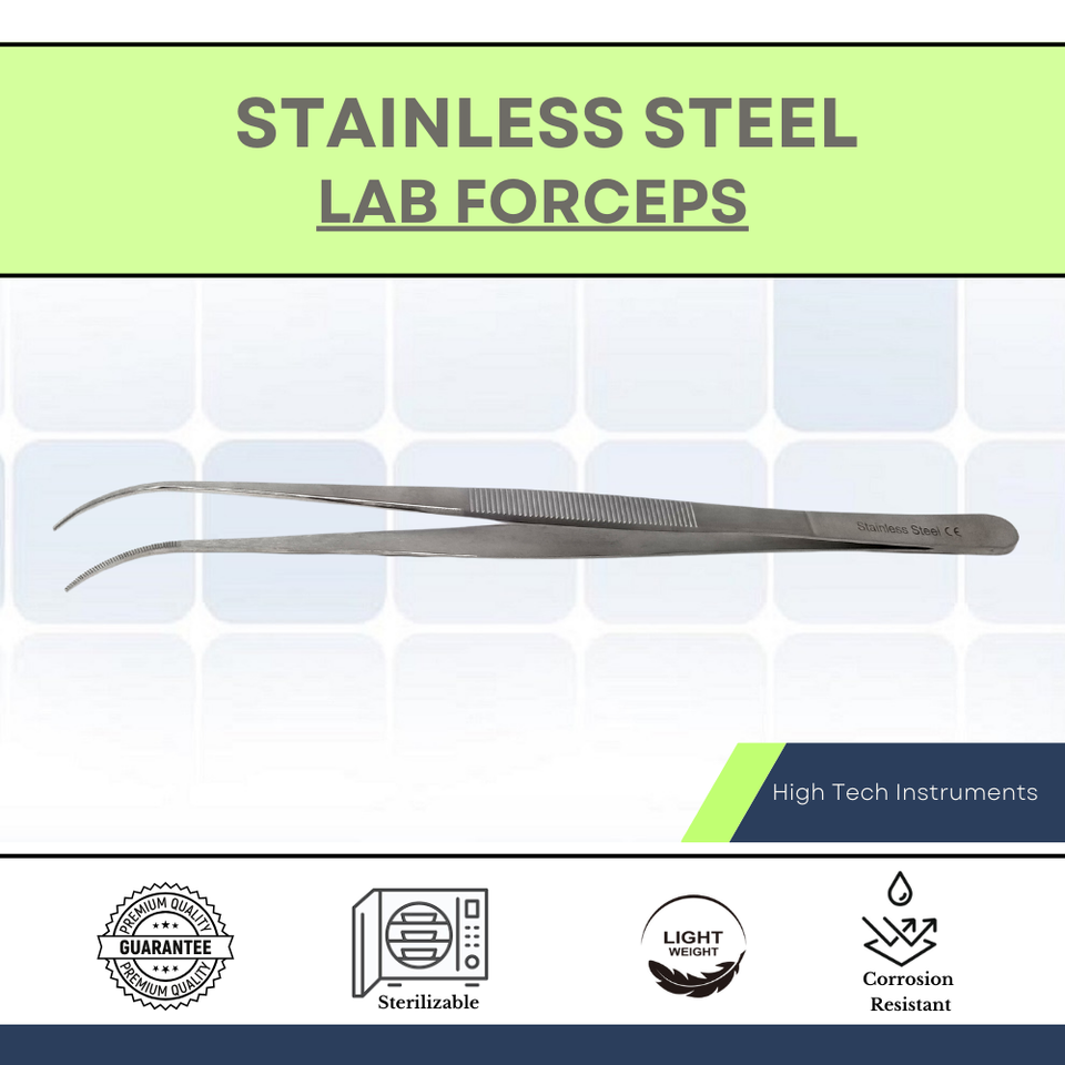 Stainless Steel Curved Medical Tweezers with Serrated Tips for Lab Use ...