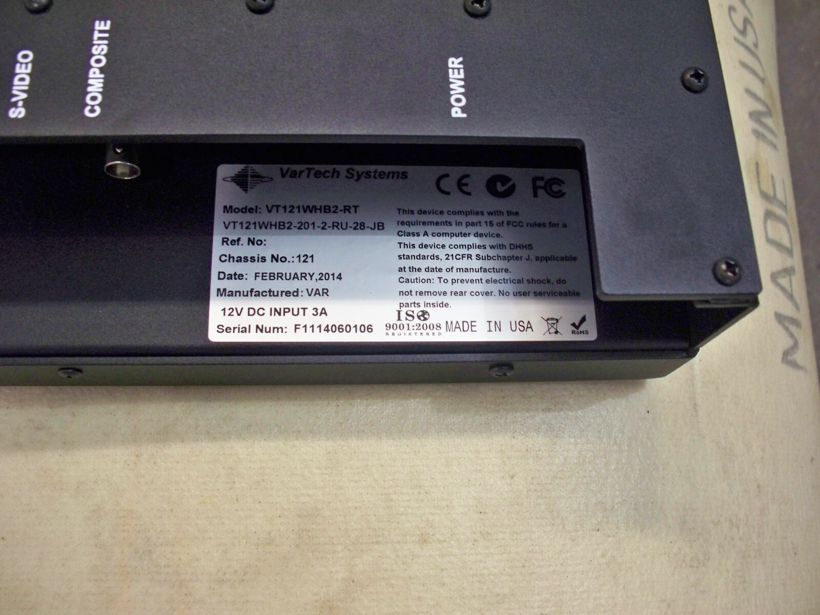 Vartech 12" High Bright Outdoor Touch Screen Monitor 12 Volt New ...