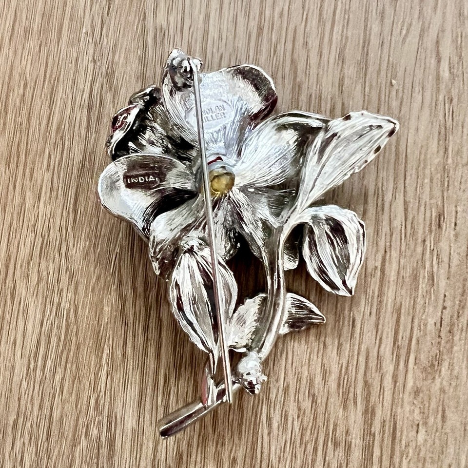 Vtg NOLAN MILLER FIRST LADY Nancy Reagan Red Rhinestone Enamel ROSE ...