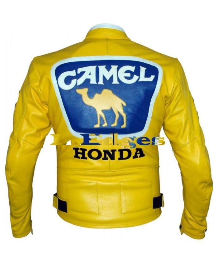 Camel Honda Men Motorcycle Leather Jacket Motorbike Racing Biker Jacket ...