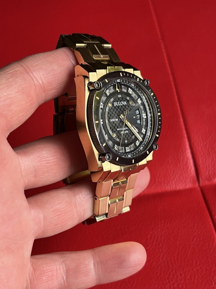 Bulova Precisionist Men's Diamond Gold Stainless Steel 30ATM 46mm Watch ...