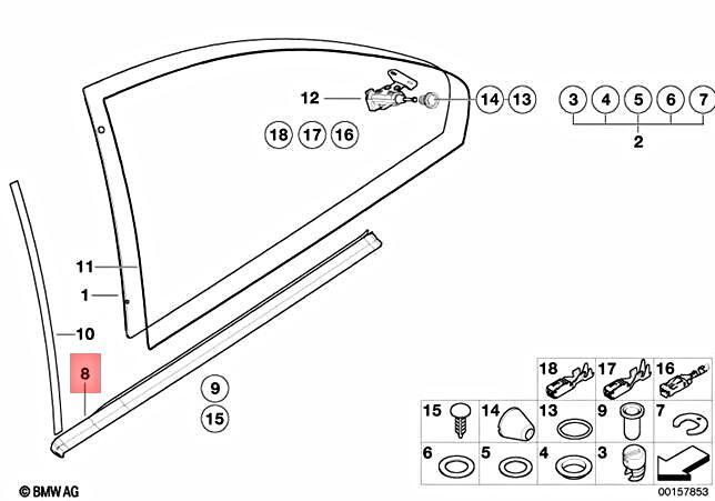 Genuine BMW Gasket Railing Right M3 E46 316Ci 318Ci 320Cd 320Ci ...