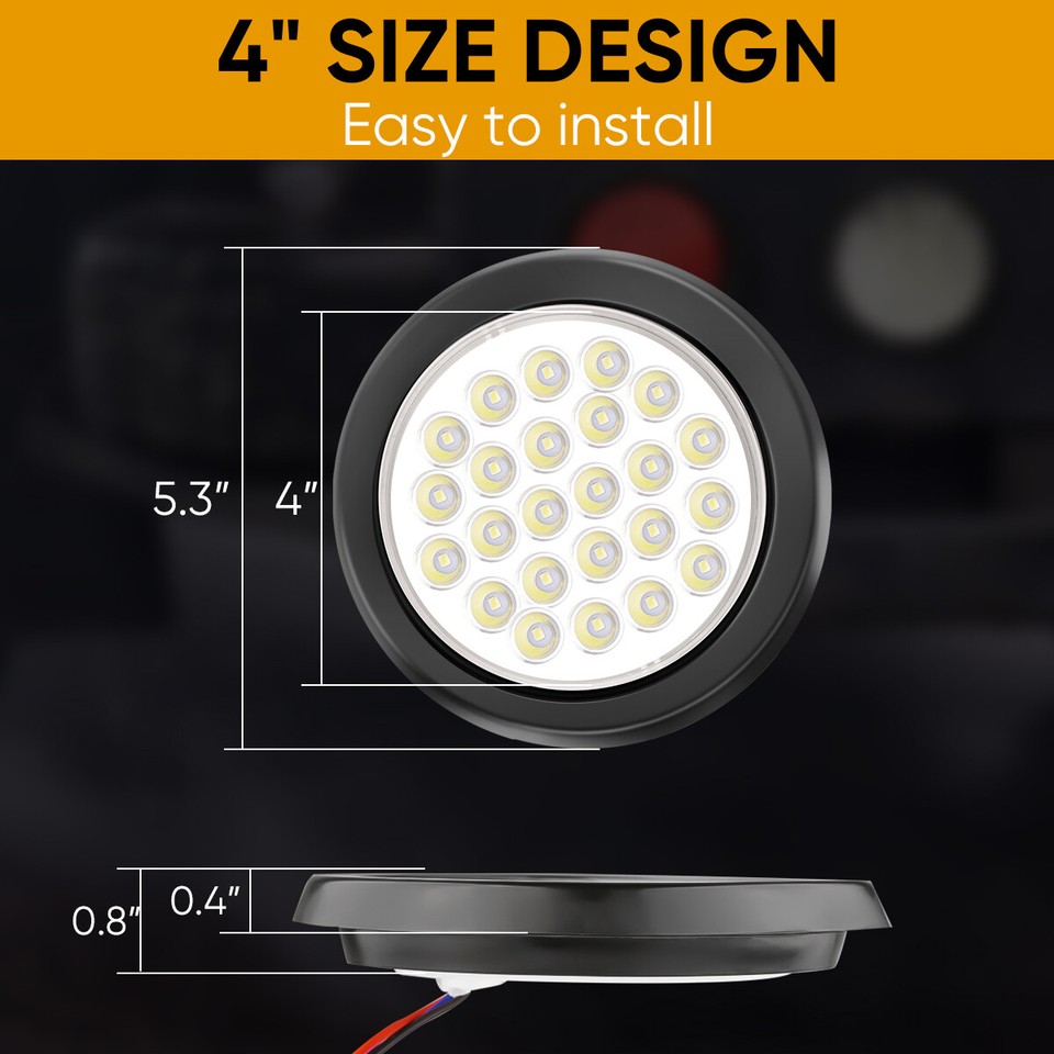 2PCS 24 LED 4 Inch Round Backup Reverse Tail Lamp Lights For Truck ...