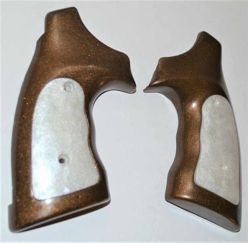 Colt E,I, Marshal, Trooper pistol grips brown with pearl insert panels ...