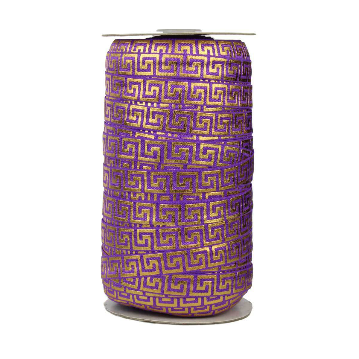 100 Yard Spool -Fold Over Elastic - Purple with Gold Metallic Maze - 5 ...