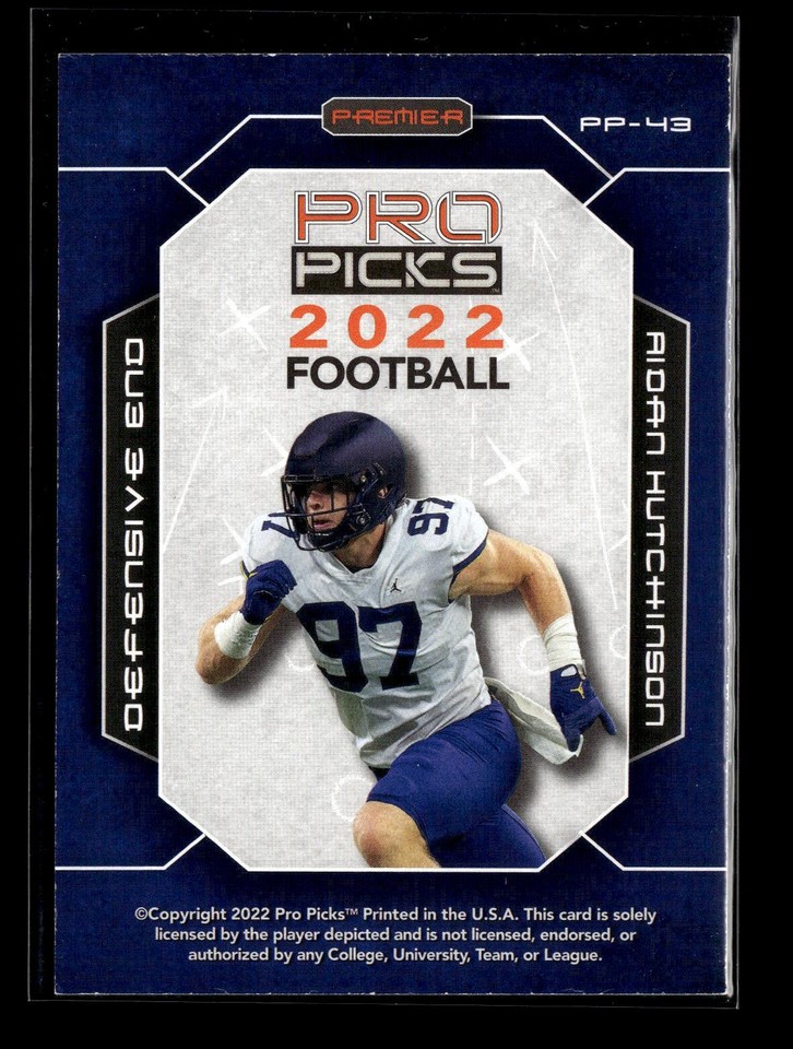 2022 Pro Picks Premier #PP-43 Aidan Hutchinson RC Michigan Wolverines ...