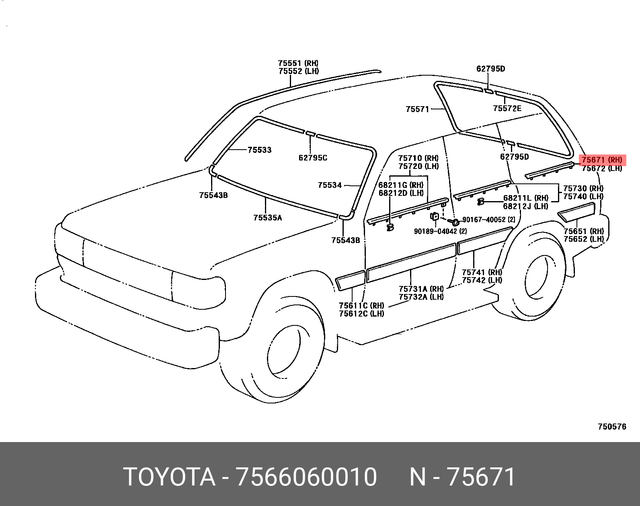 Genuine OE moulding quarter belt right 7566060010 for TOYOTA 75660 ...