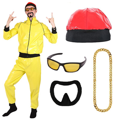 MENS ALI G FANCY DRESS COSTUME YELLOW TRACKSUIT HAT GLASSES GANGSTER ...
