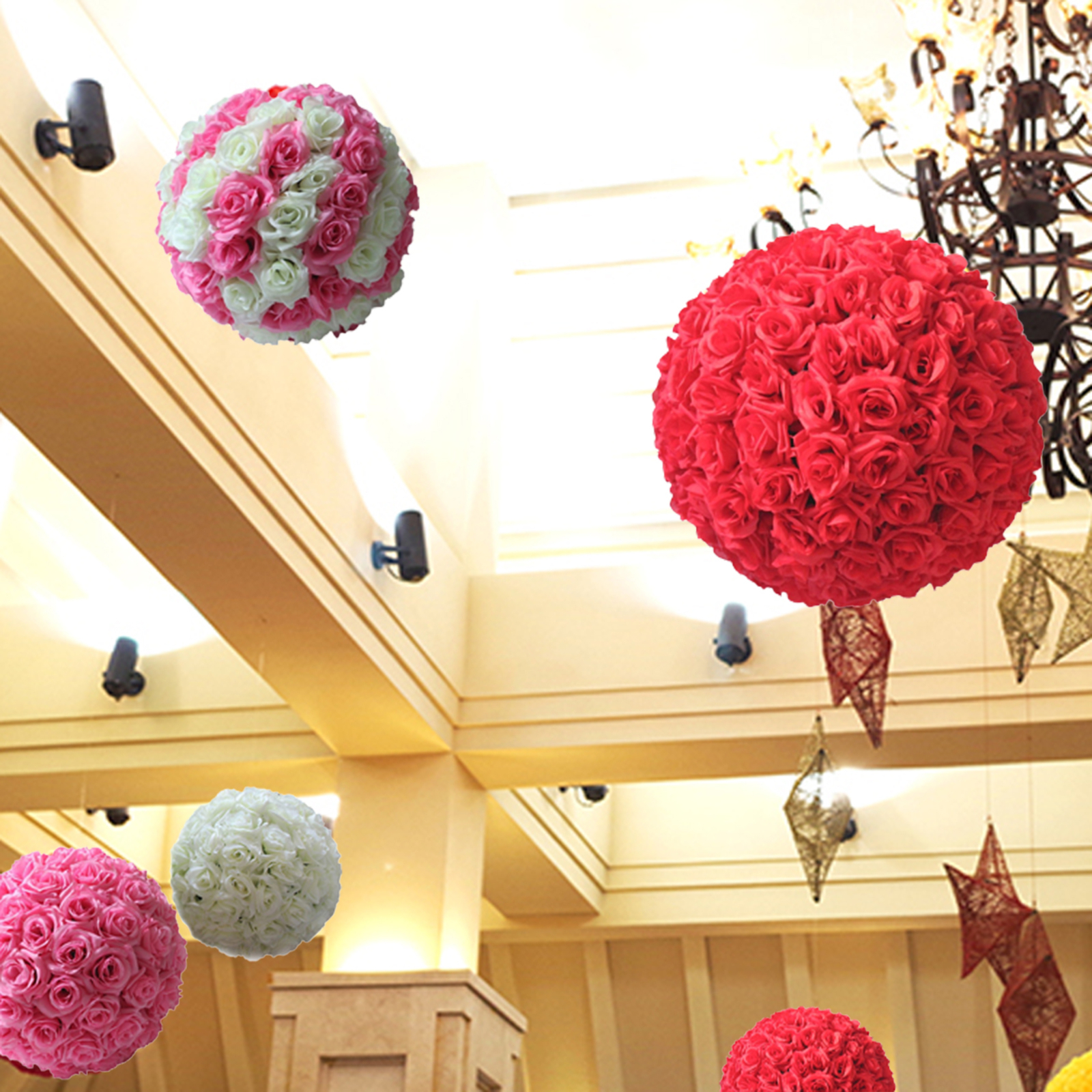Rose Flower Balls Non-fading Realistic Plastic Rose Artificial Flowers ...