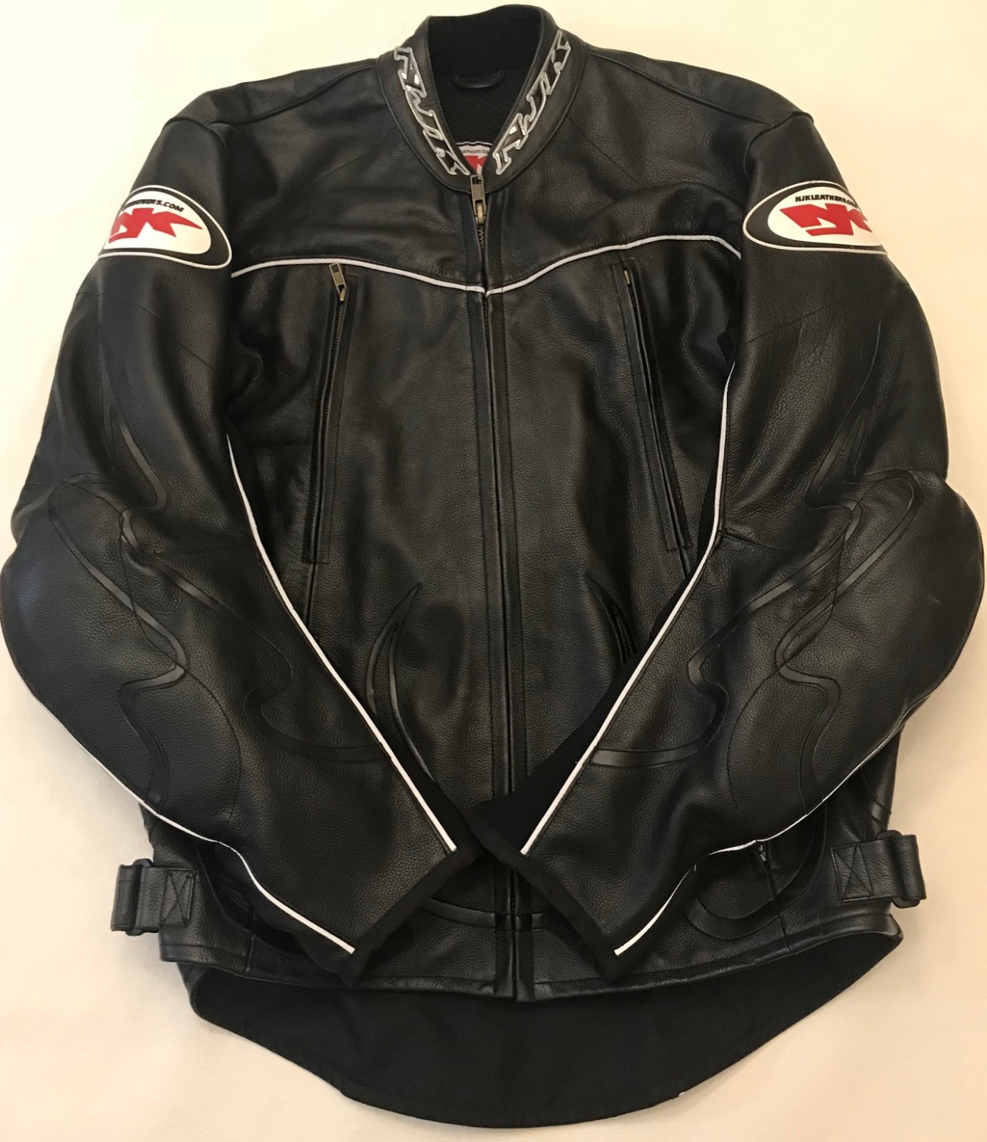 NJK Leathers Mens Biker Black Leather Jacket Pockets Lined Heavy Size ...