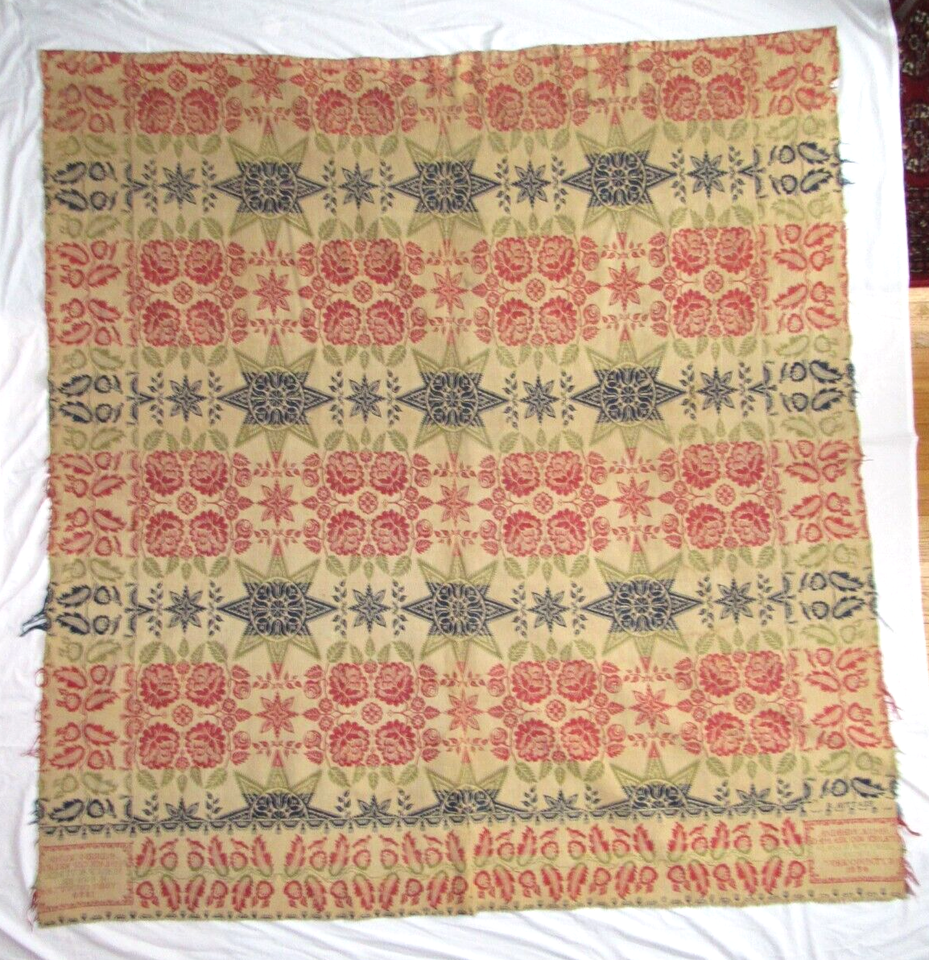 RARE Antique Early American Andrew Kump Damask Coverlet 1850 Hanover ...