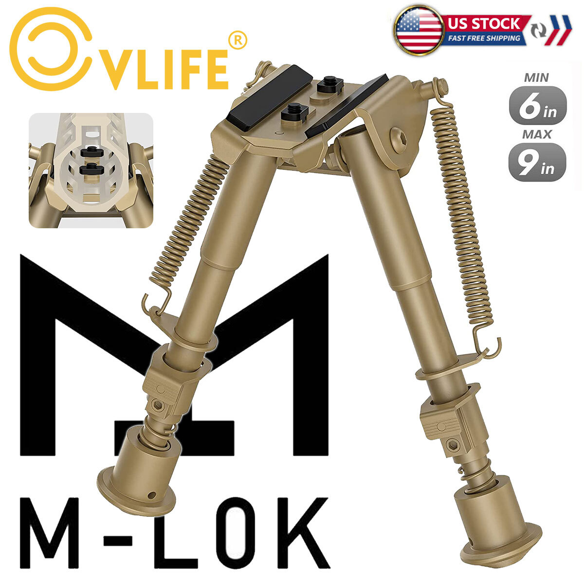 M-LOK 6-9 inch Rifle Bipod Spring Return Hunting Bipod For M-Rail ...