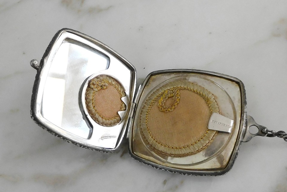 ART DECO STERLING SILVER ENAMEL RARE WINTER SCENE FINGER RING COMPACT ...