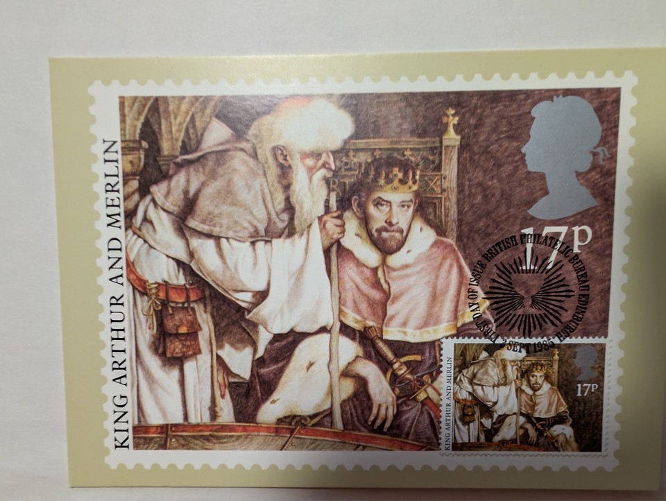 British Sir Galahad & King Arthur and Merlin postcard w/ stamp issued 9 ...