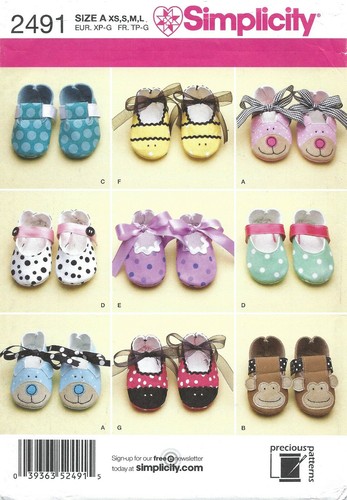 Simplicity 2491 Baby Shoes & Booties, Mary Janes, Applique Sz XS-L ...