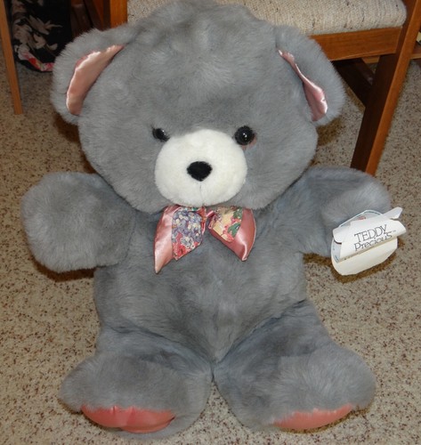 Vintage DanDee Teddy Precious Plush Gray Bear w/Satin Bow-Ears-Paws | eBay