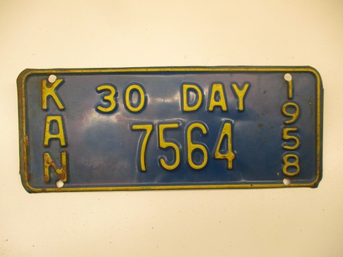 1958 Kansas 30-Day License Plate Number Tag # 7564 | eBay