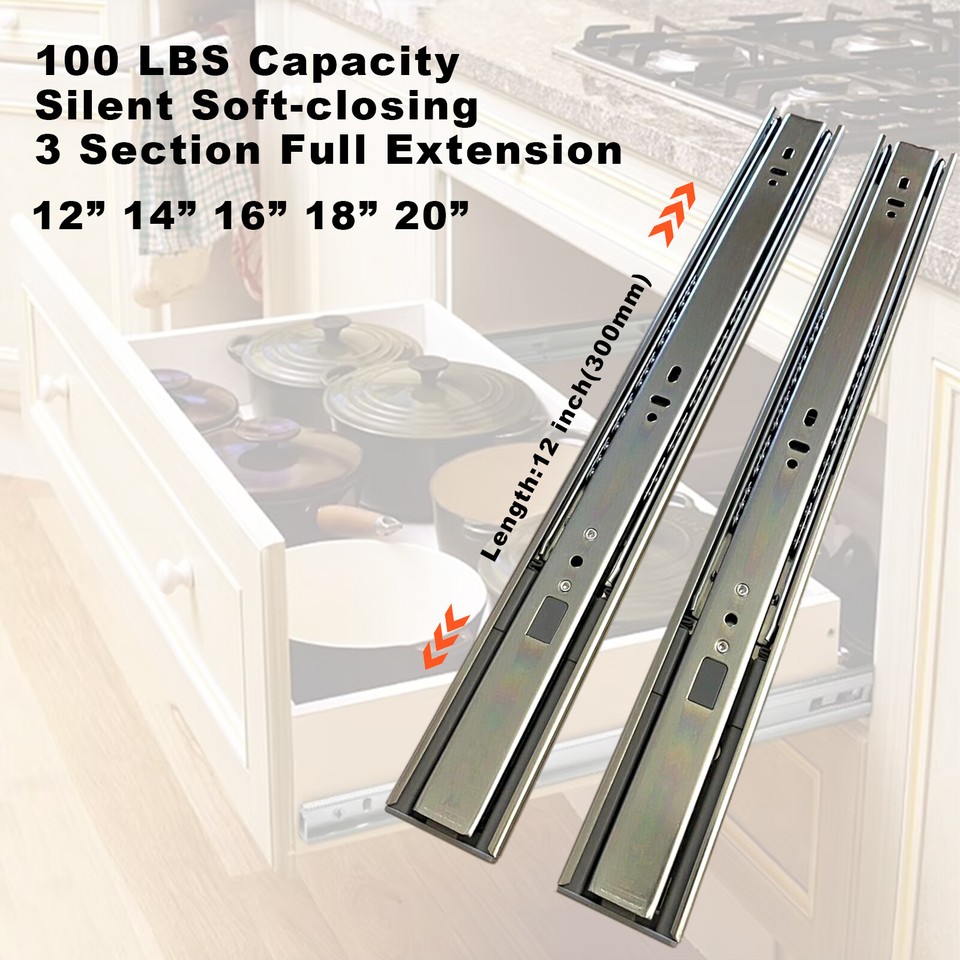 Heavy Duty Soft-Close Ball Bearing Drawer Slides Full Extension 100lb ...