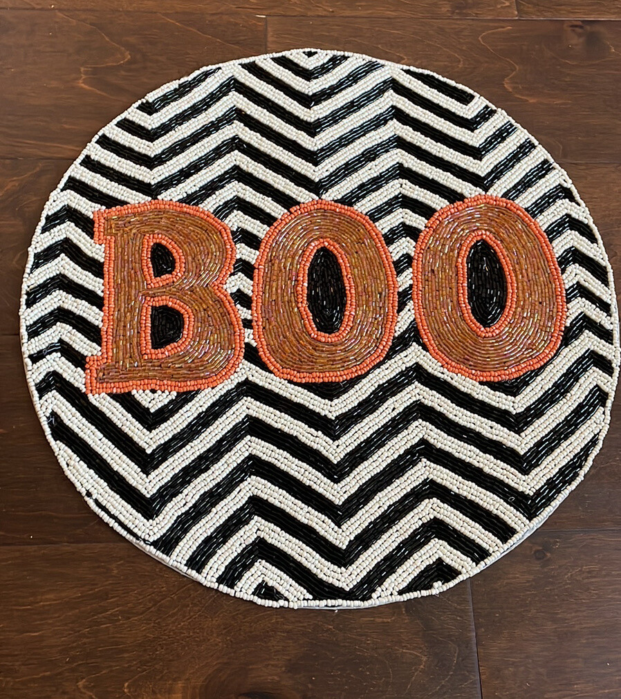 NICOLE MILLER Set Of 4 Beaded BOO Halloween Orange Black White Placemat ...